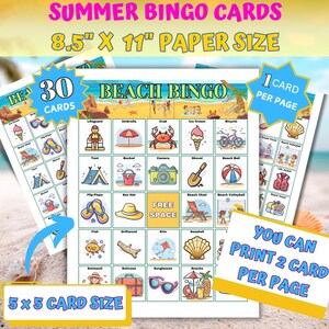 Summer Beach Bingo Game for Kid | 30 Bingo Card | 40 Calling Card ...