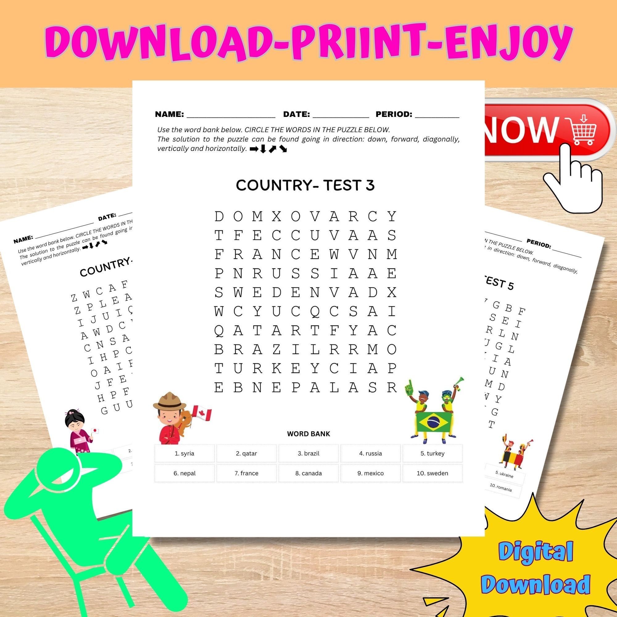 Country Name Word Search Puzzle for Kid | 80 Words in Puzzle ...