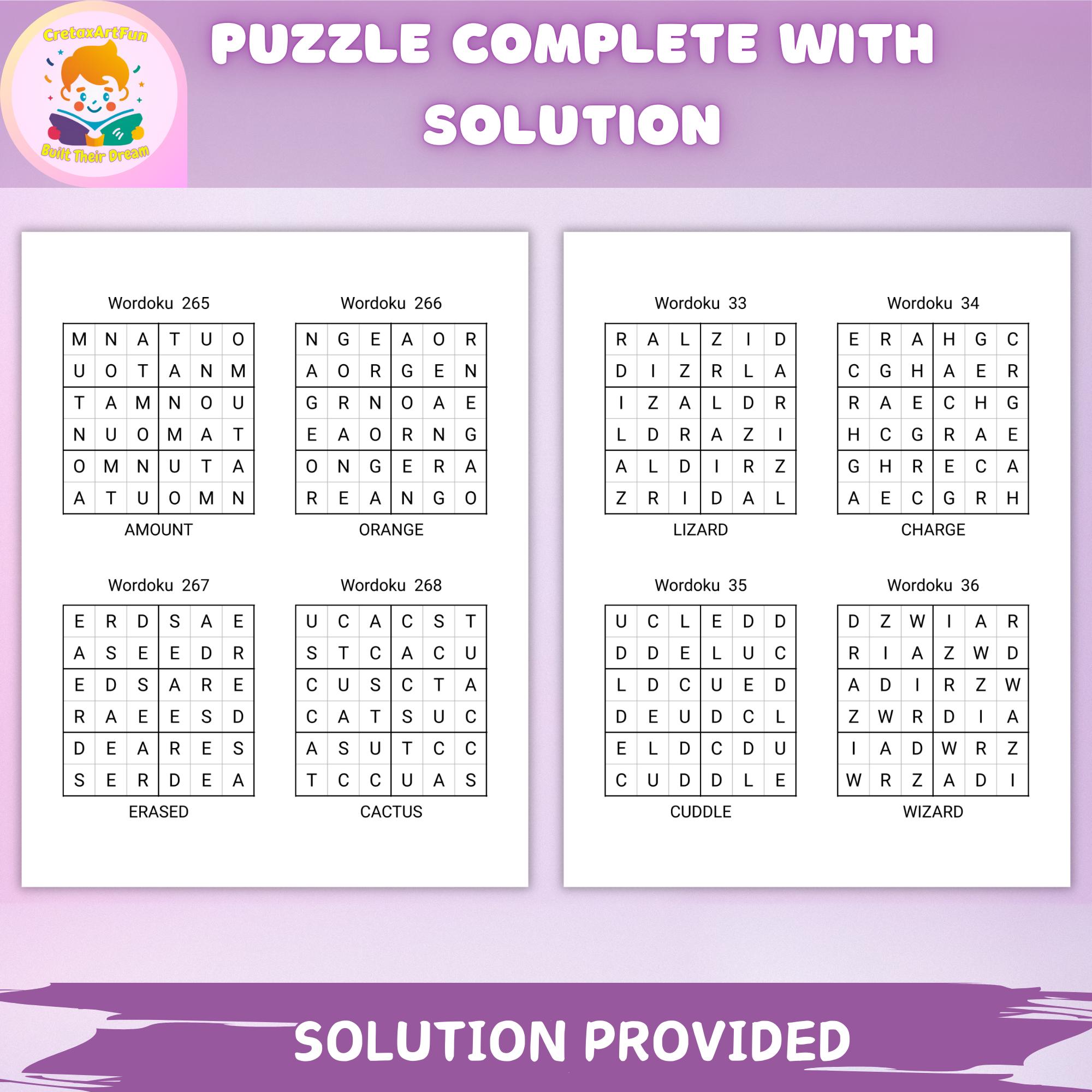 Printable Wordoku 6x6 for Kid, 1500 Puzzle With Solution, Easy, Medium ...
