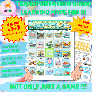 Printable Transportation Bingo Game, 35 Unique Bingo, Educational Fun ...