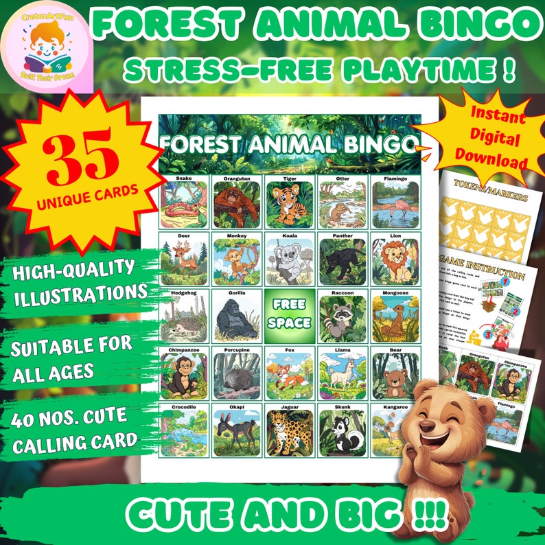 Printable Forest Animal Bingo Game, 35 Unique Bingo, Educational Game ...