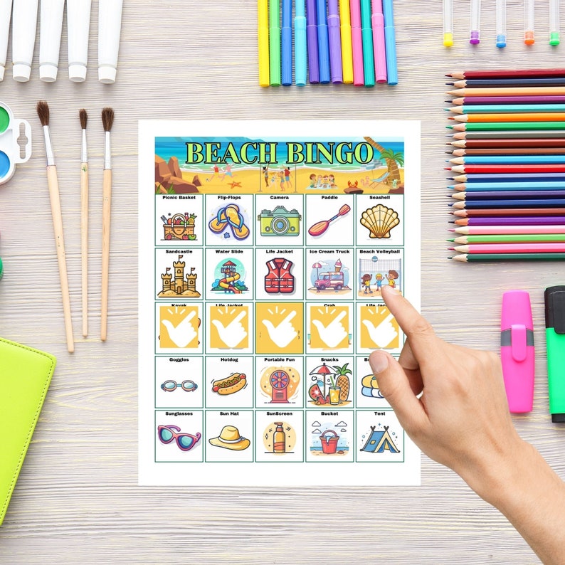 Summer Beach Bingo Game for Kid | 30 Bingo Card | 40 Calling Card ...