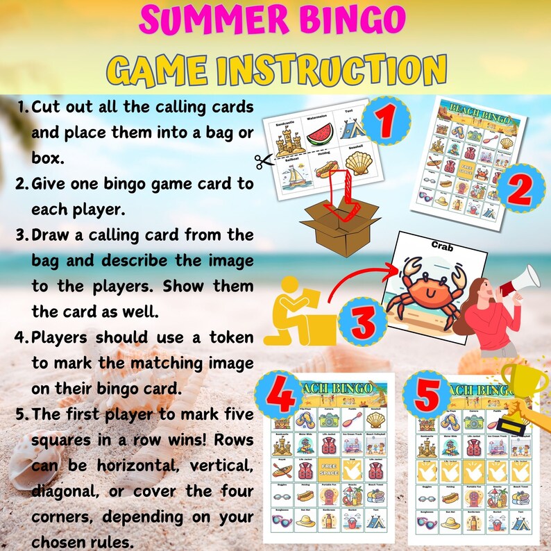 Summer Beach Bingo Game for Kid | 30 Bingo Card | 40 Calling Card ...