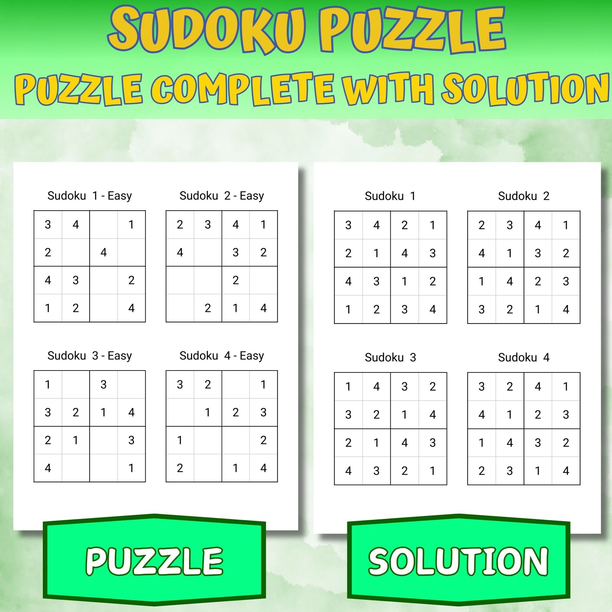 240 4x4 Sudoku Puzzles for Kid | Easy, Medium, Hard Level | Educational ...