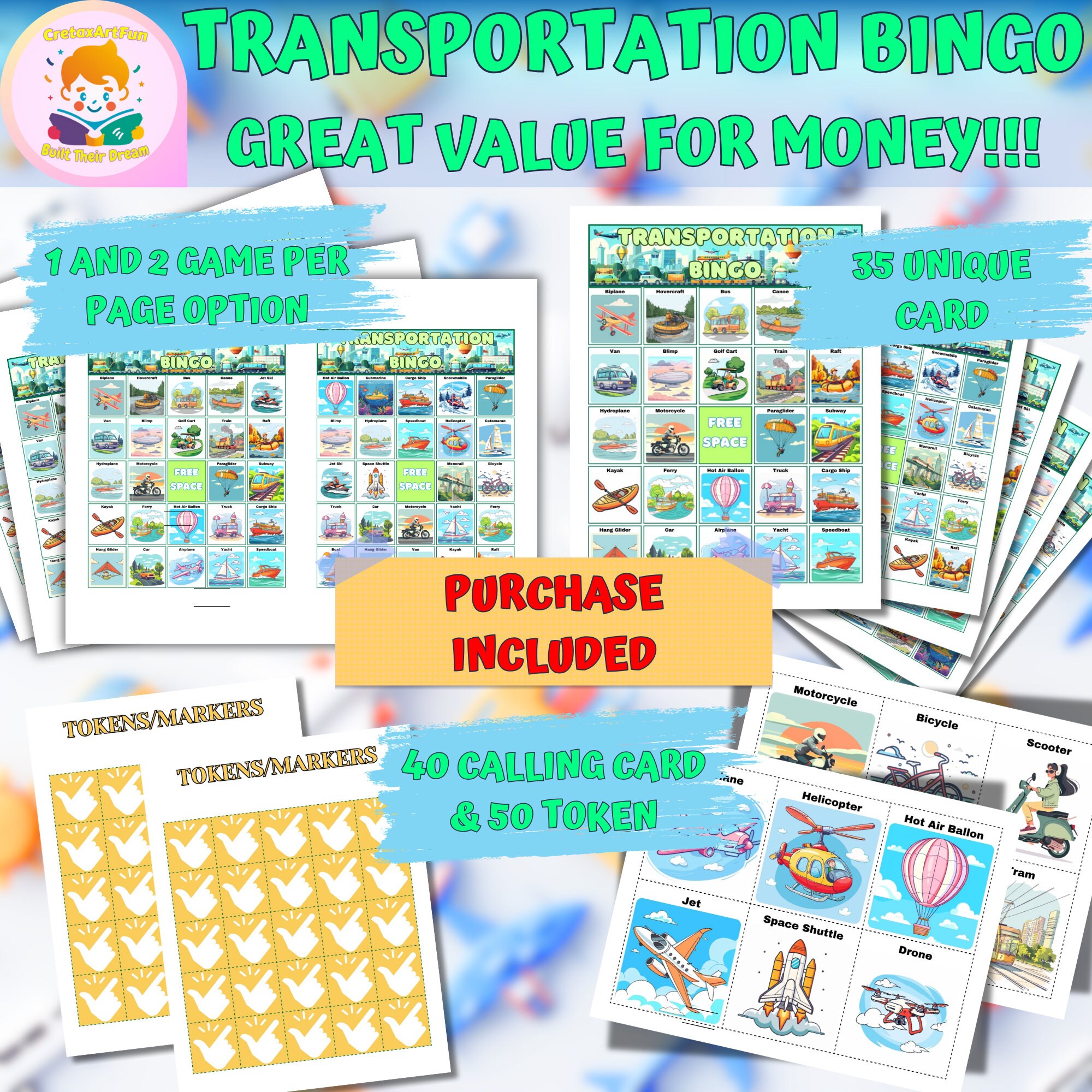 Printable Transportation Bingo Game, 35 Unique Bingo, Educational Fun ...
