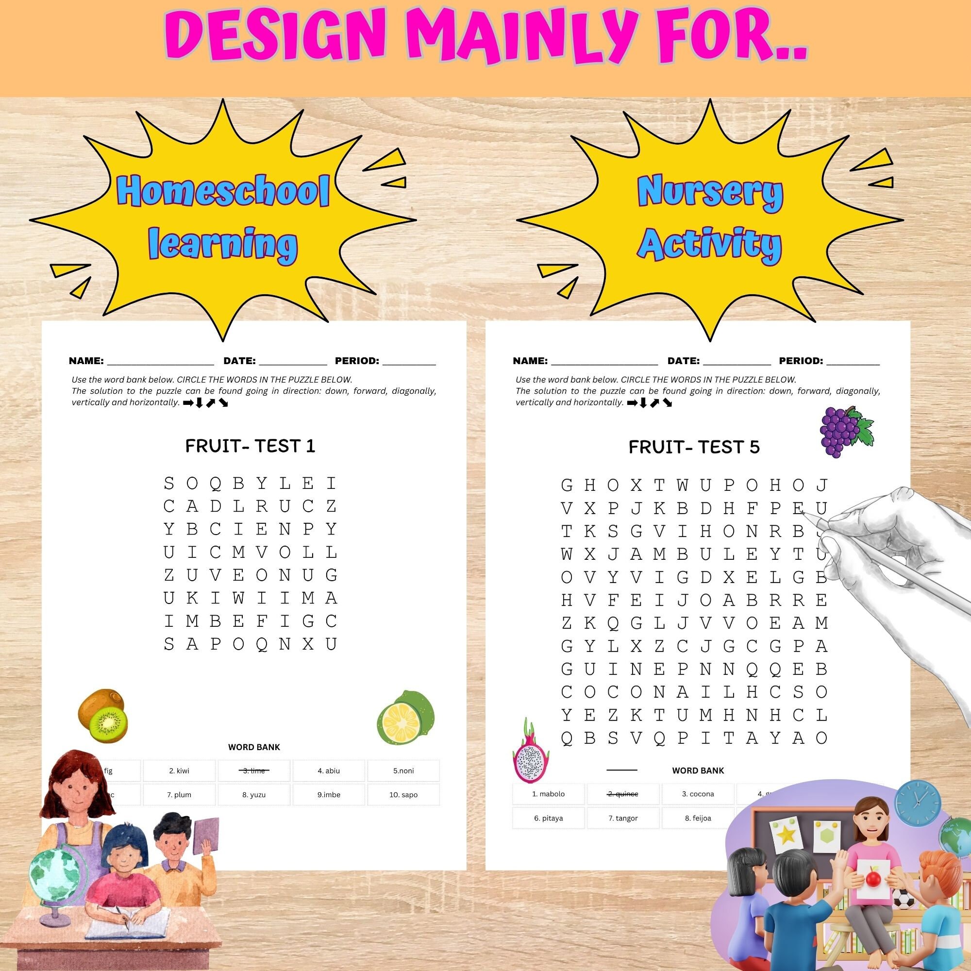 Educational Fruit Word Search Puzzle for Kid | 150 Words in Puzzle ...