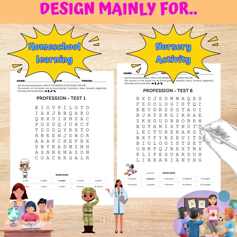 Profession-themed Word Search Puzzles for Kid | 200 Words in Puzzle ...