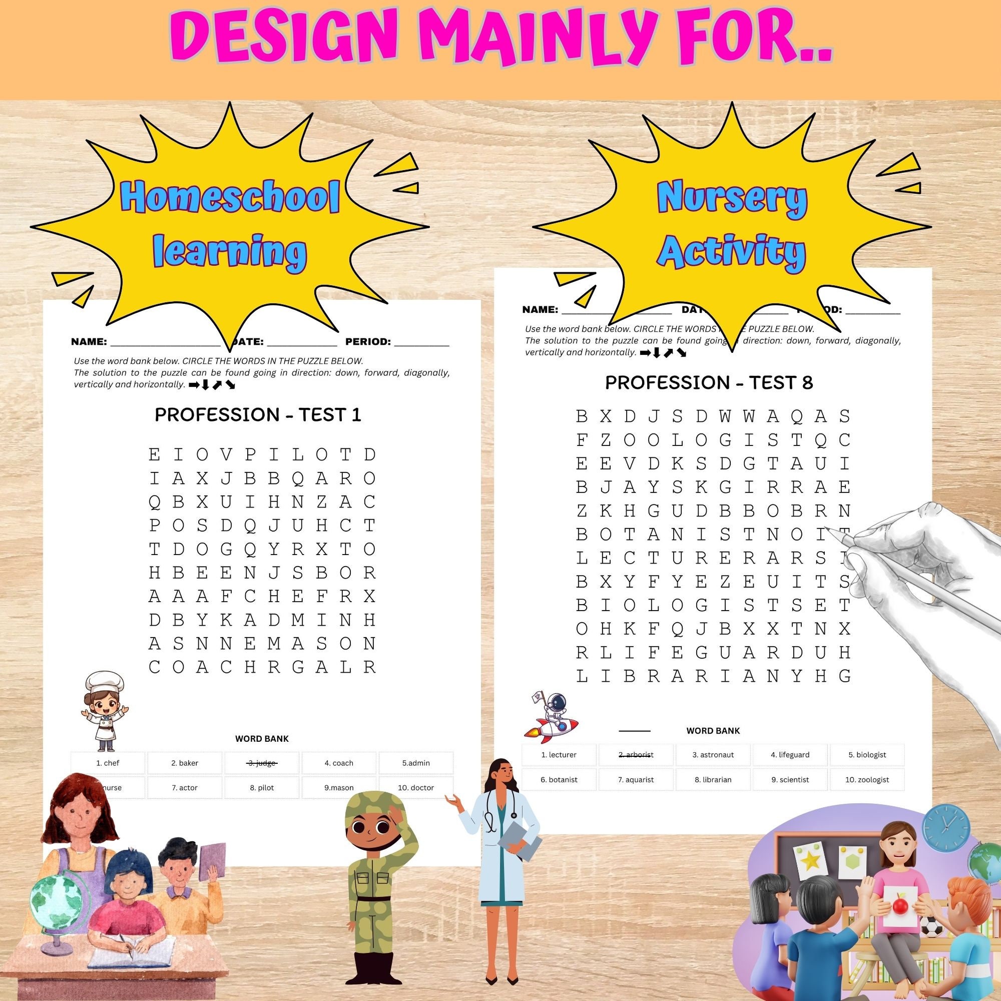 Profession-themed Word Search Puzzles for Kid 200 Words in Puzzle ...