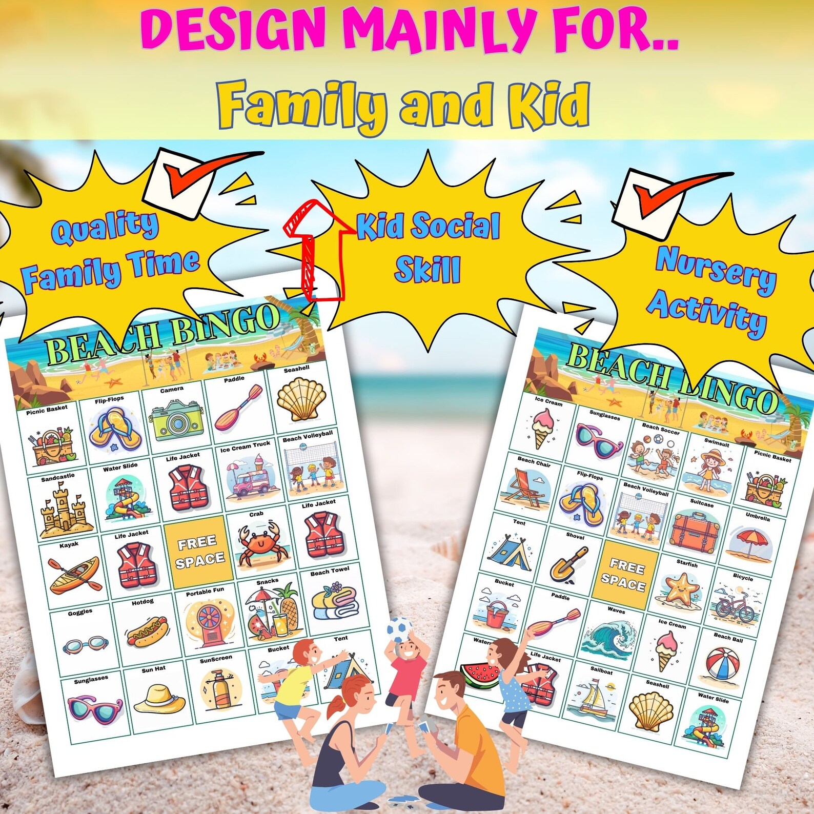 Summer Beach Bingo Game for Kid | 30 Bingo Card | 40 Calling Card ...