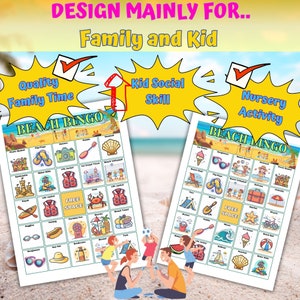 Summer Beach Bingo Game for Kid | 30 Bingo Card | 40 Calling Card ...