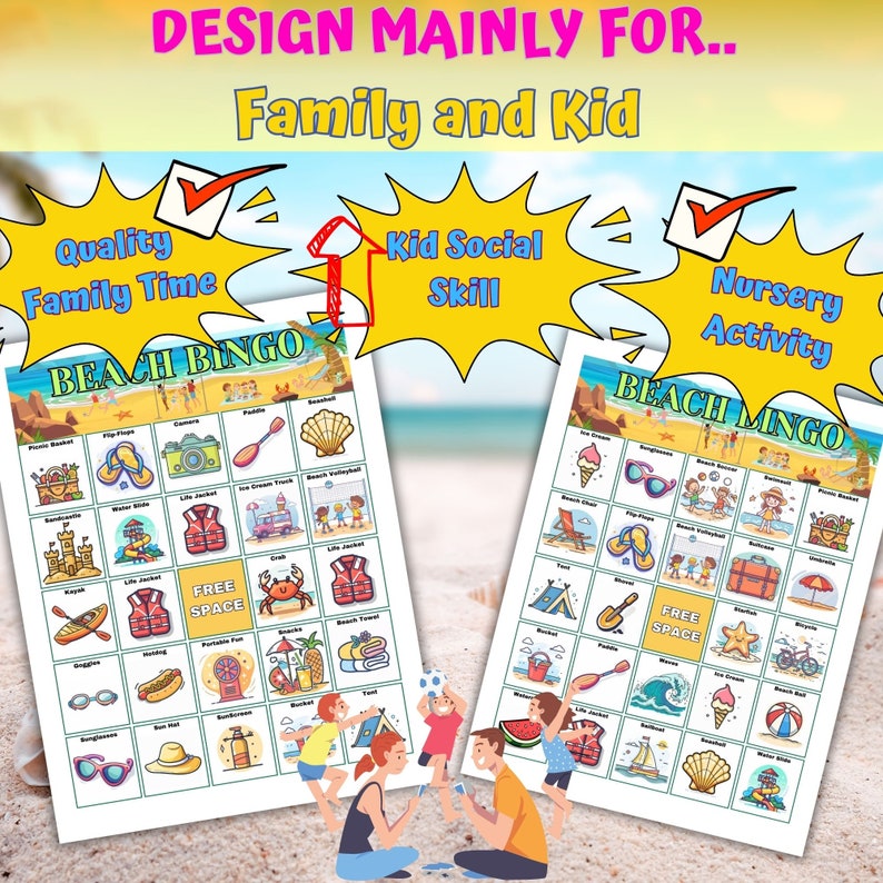 Summer Beach Bingo Game for Kid | 30 Bingo Card | 40 Calling Card ...