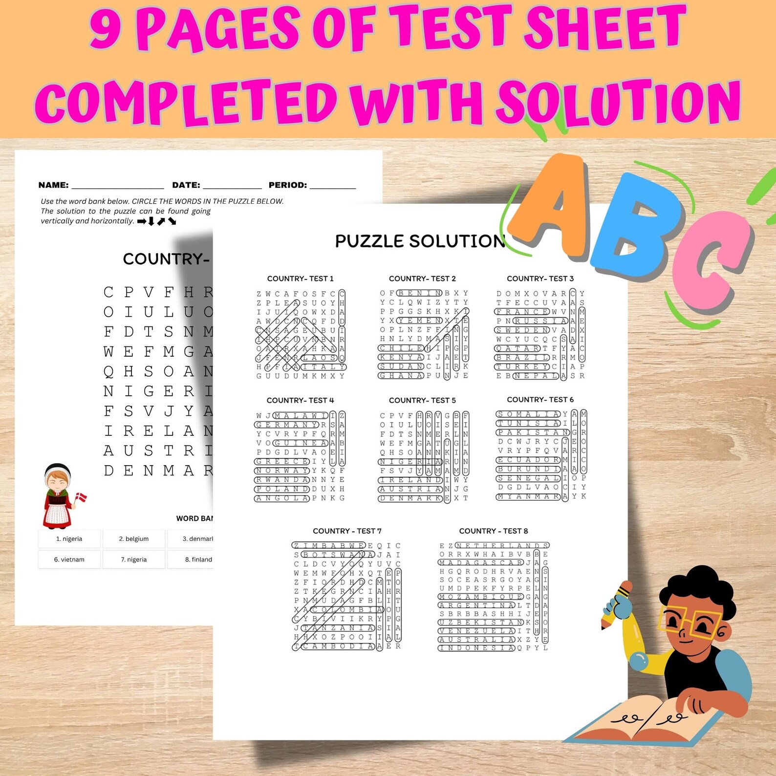 Country Name Word Search Puzzle for Kid | 80 Words in Puzzle ...