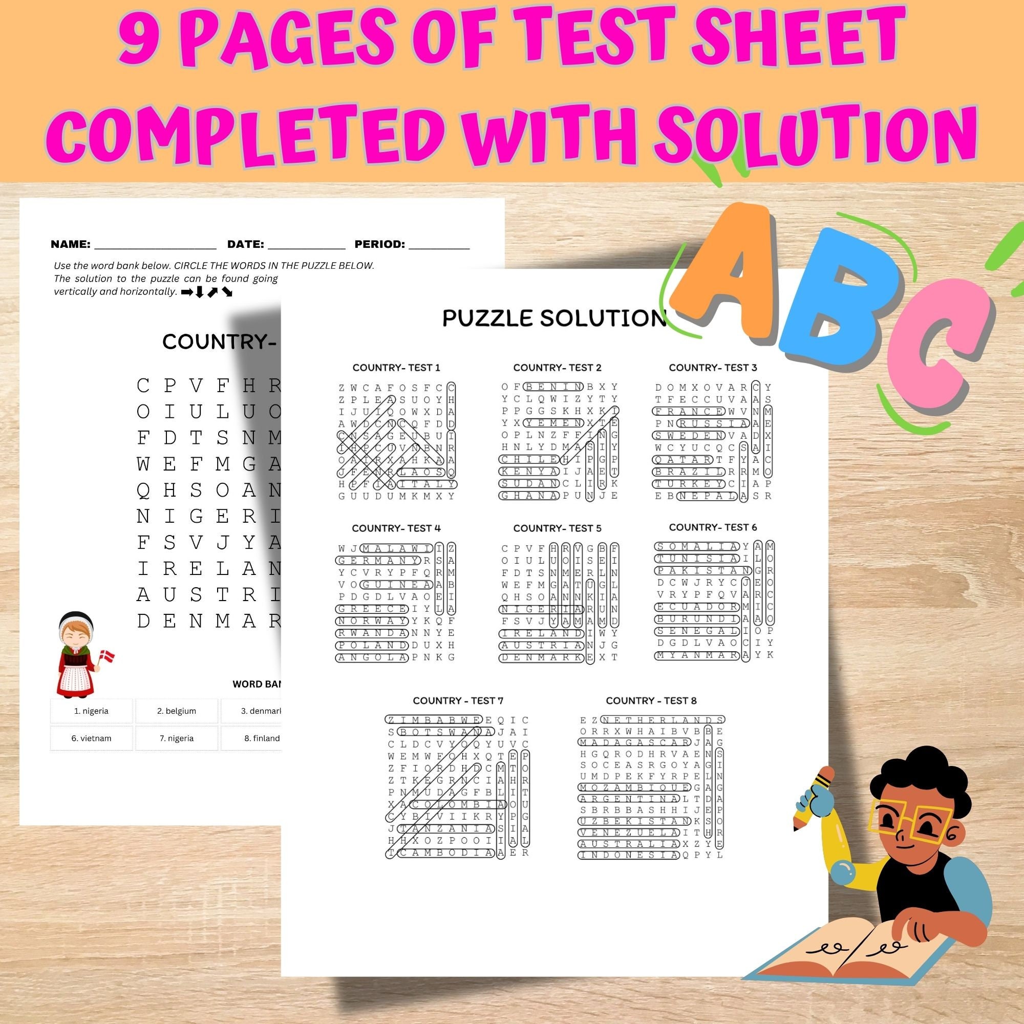 Country Name Word Search Puzzle for Kid | 80 Words in Puzzle ...