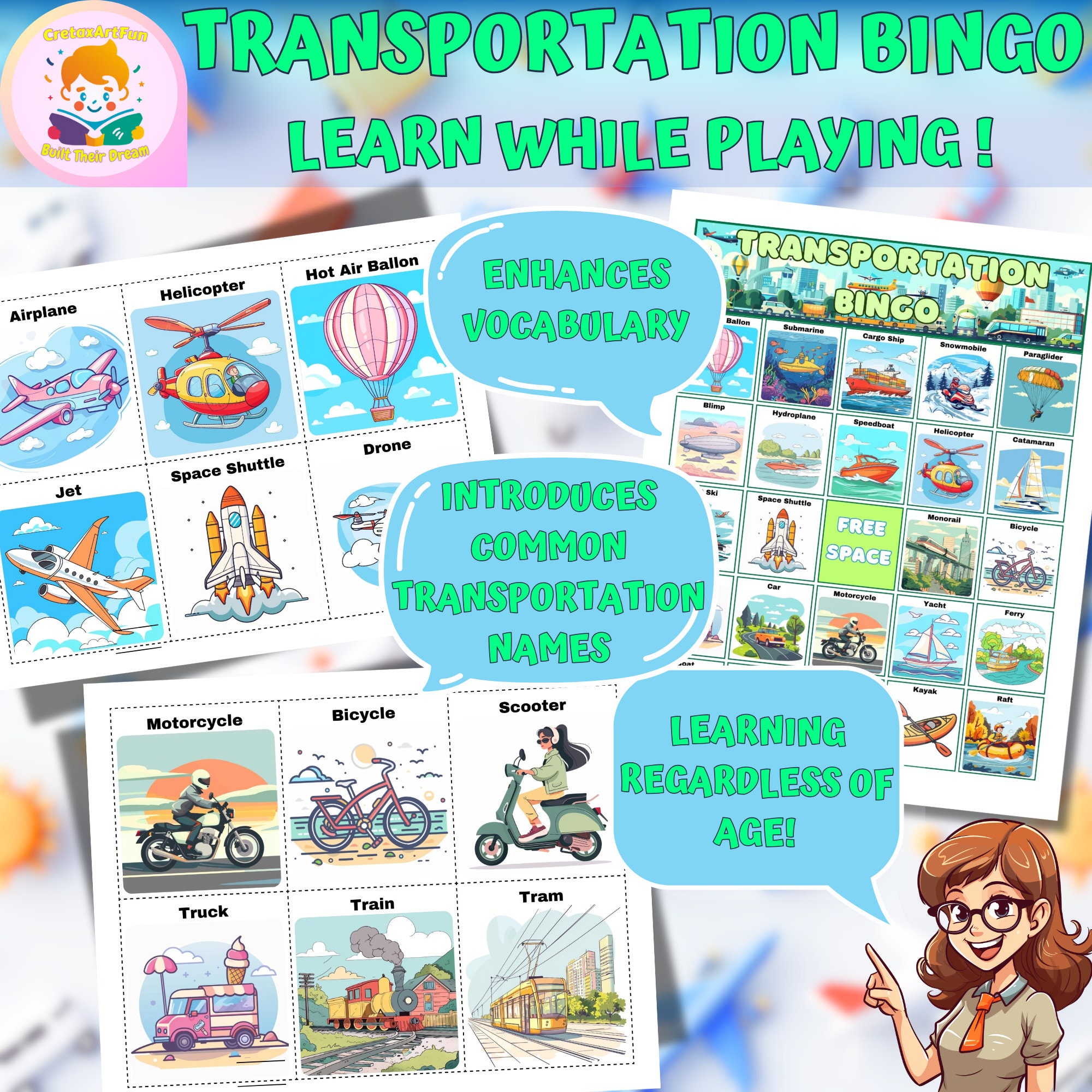 Printable Transportation Bingo Game, 35 Unique Bingo, Educational Fun ...