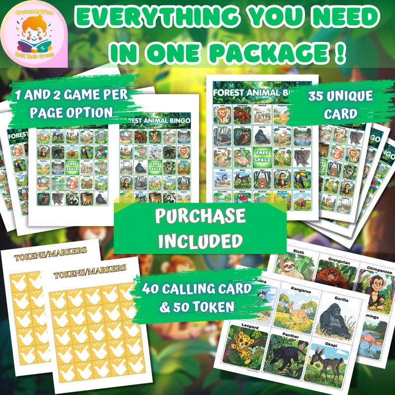 Printable Forest Animal Bingo Game, 35 Unique Bingo, Educational Game ...