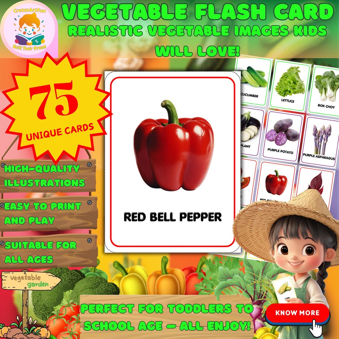 Printable Montessori Flash Card, 75 Vegetable Flash Card & Practice ...