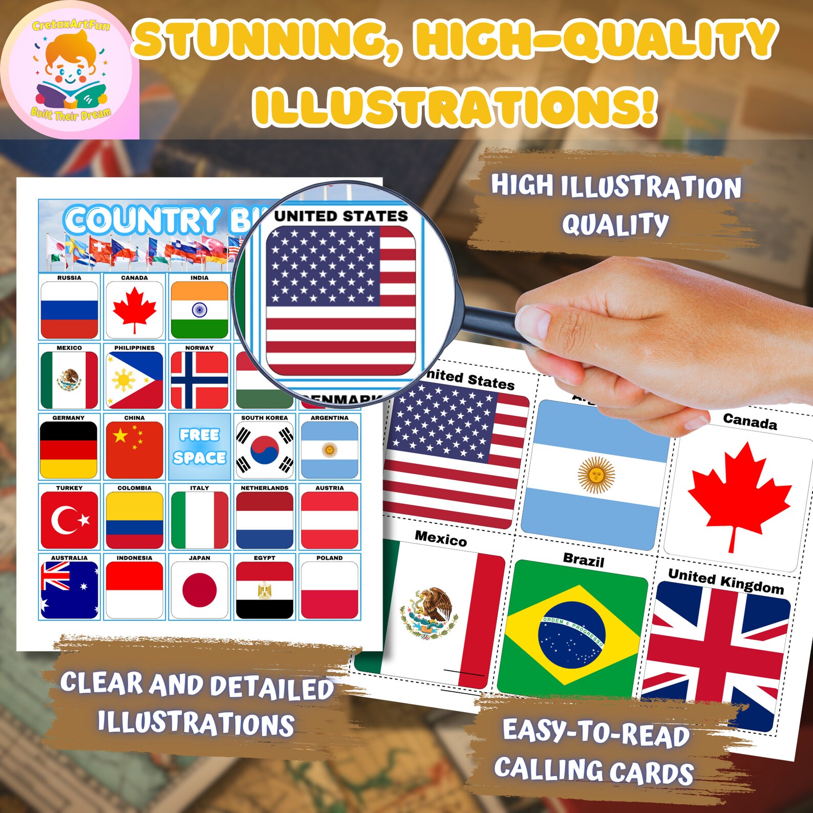 Printable Country Flags Bingo Game, 40 Unique Bingo, Educational Game ...