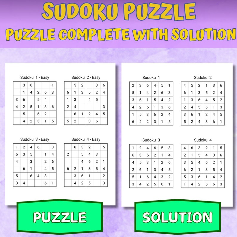 Printable Sudoku 6x6 for Kids | 240 Puzzles With Solutions | Easy ...