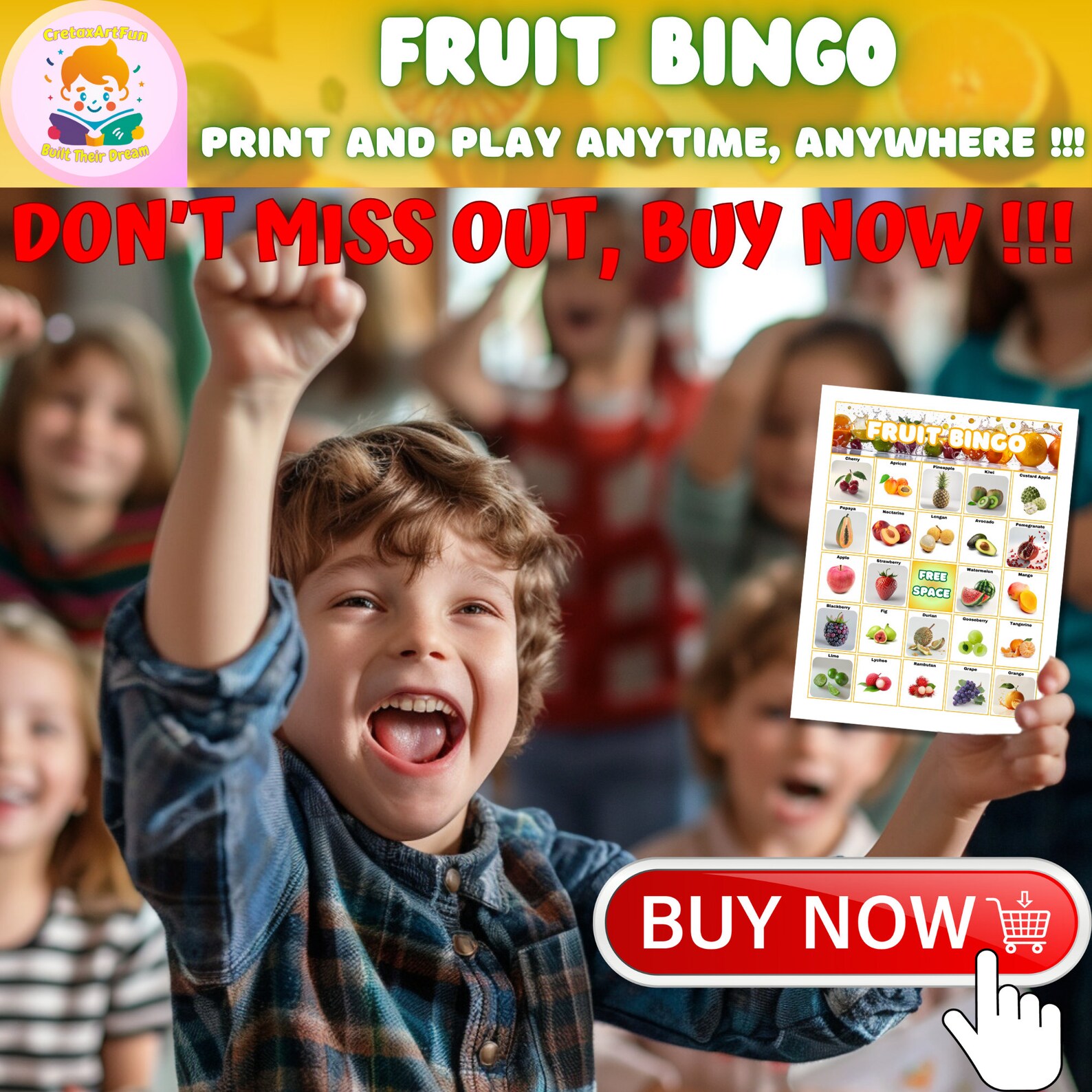 Printable Fruit Bingo Game, 35 Unique Bingo Card, Educational Game, Kid ...