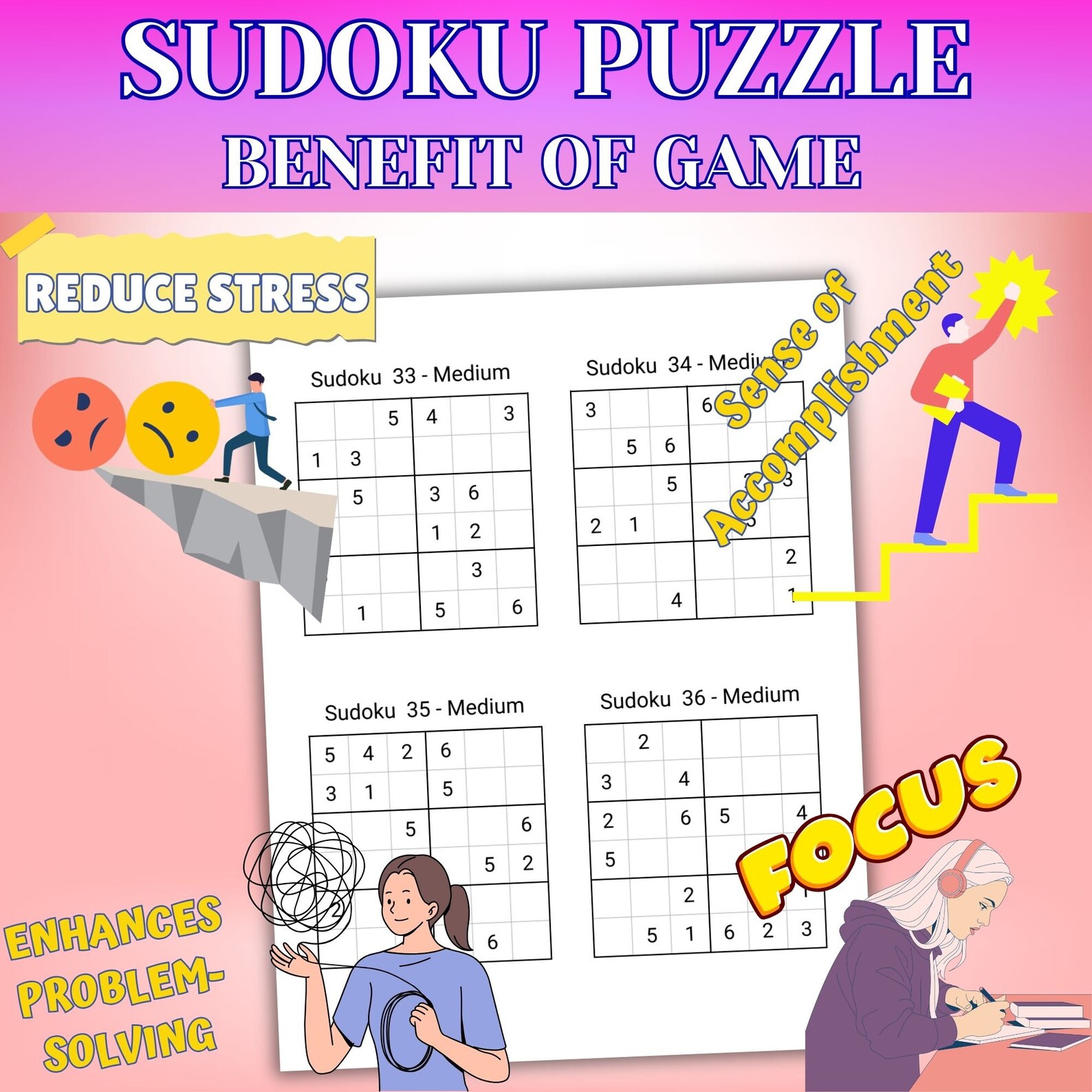 90 Printable 6x6 Sudoku Puzzles for Adults Easy, Medium, Hard Level ...