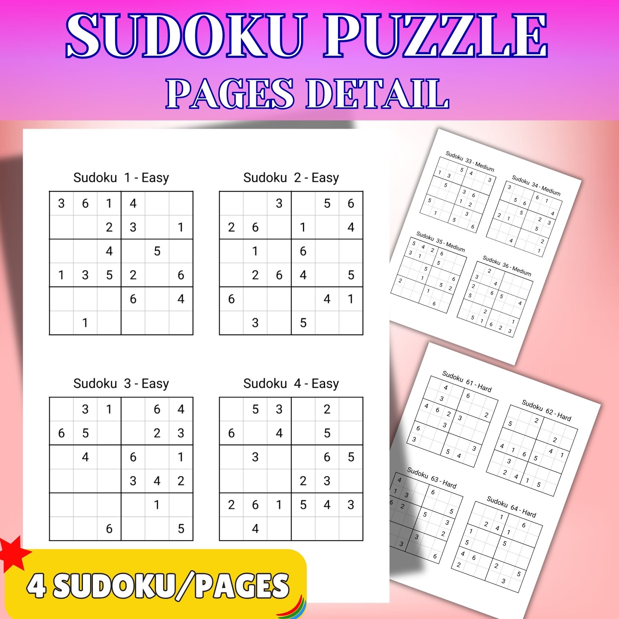 90 Printable 6x6 Sudoku Puzzles for Adults Easy, Medium, Hard Level ...