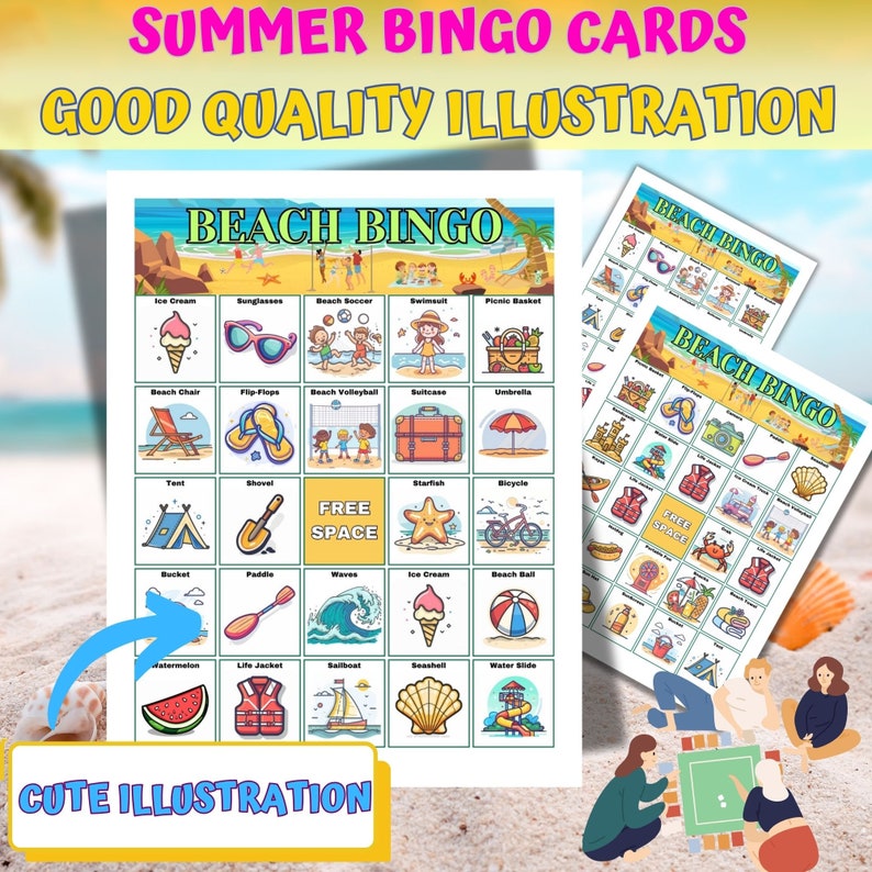 Summer Beach Bingo Game for Kid | 30 Bingo Card | 40 Calling Card ...