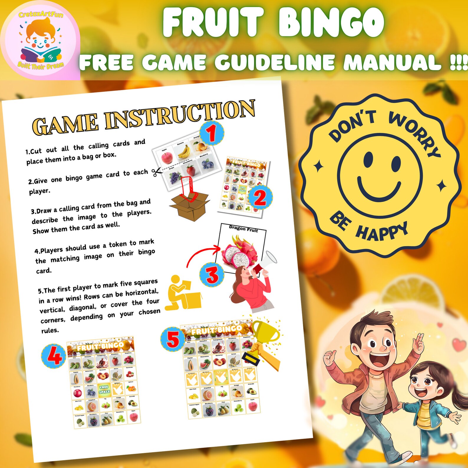Printable Fruit Bingo Game, 35 Unique Bingo Card, Educational Game, Kid ...