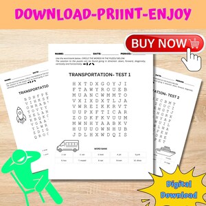 Transportation Word Search Puzzle | Page Design for Kid Ages 3-8 | 130 ...
