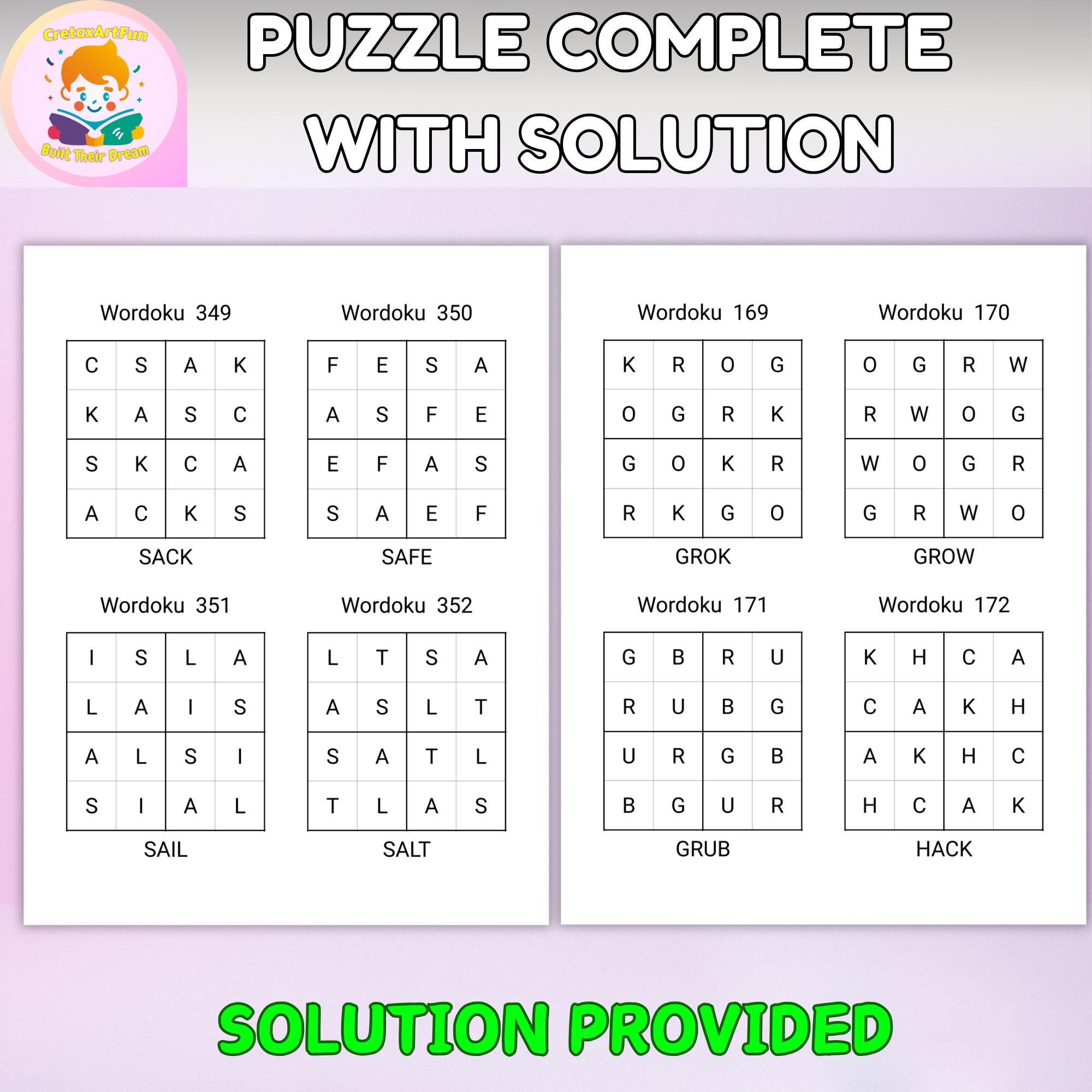 Printable Wordoku 4x4 for Adult, 1500 Puzzle With Solution, Easy ...