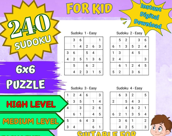Printable Sudoku 6x6 for Kids | 90 Puzzles With Solutions | Easy ...