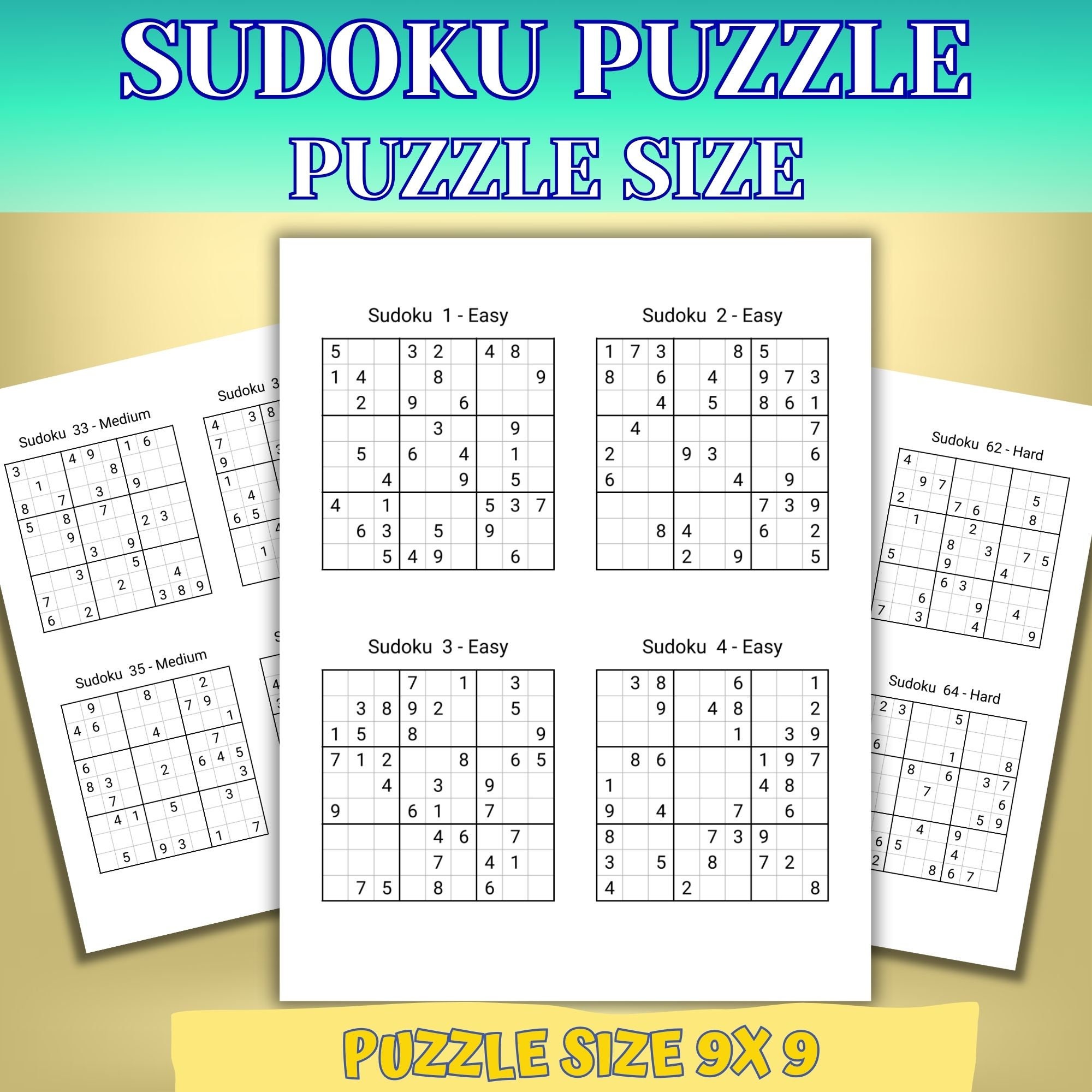 90 Challenging 9x9 Sudoku Puzzles for Adults Easy, Medium, Hard Level ...