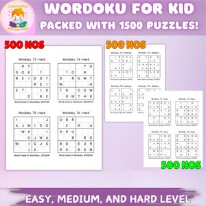 Printable Wordoku 6x6 for Kid, 1500 Puzzle With Solution, Easy, Medium ...