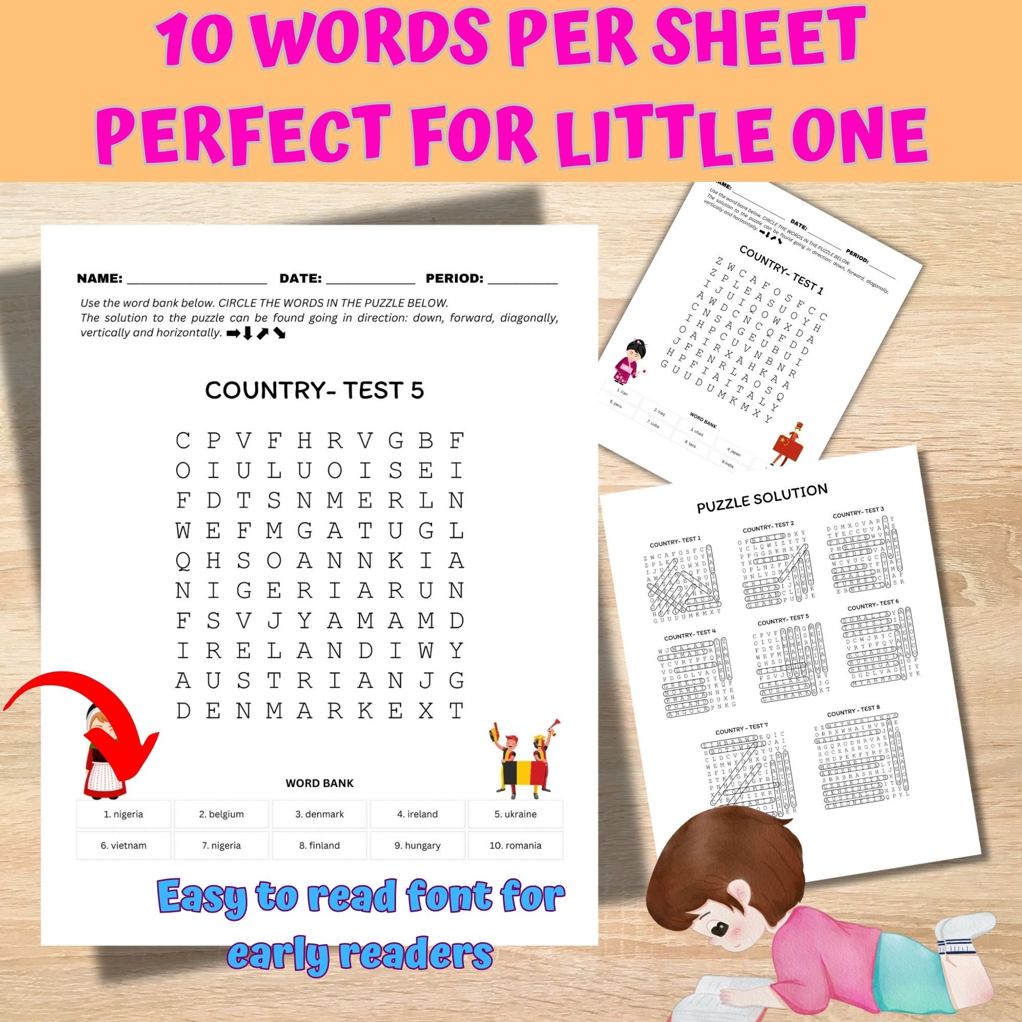 Country Name Word Search Puzzle for Kid | 80 Words in Puzzle ...