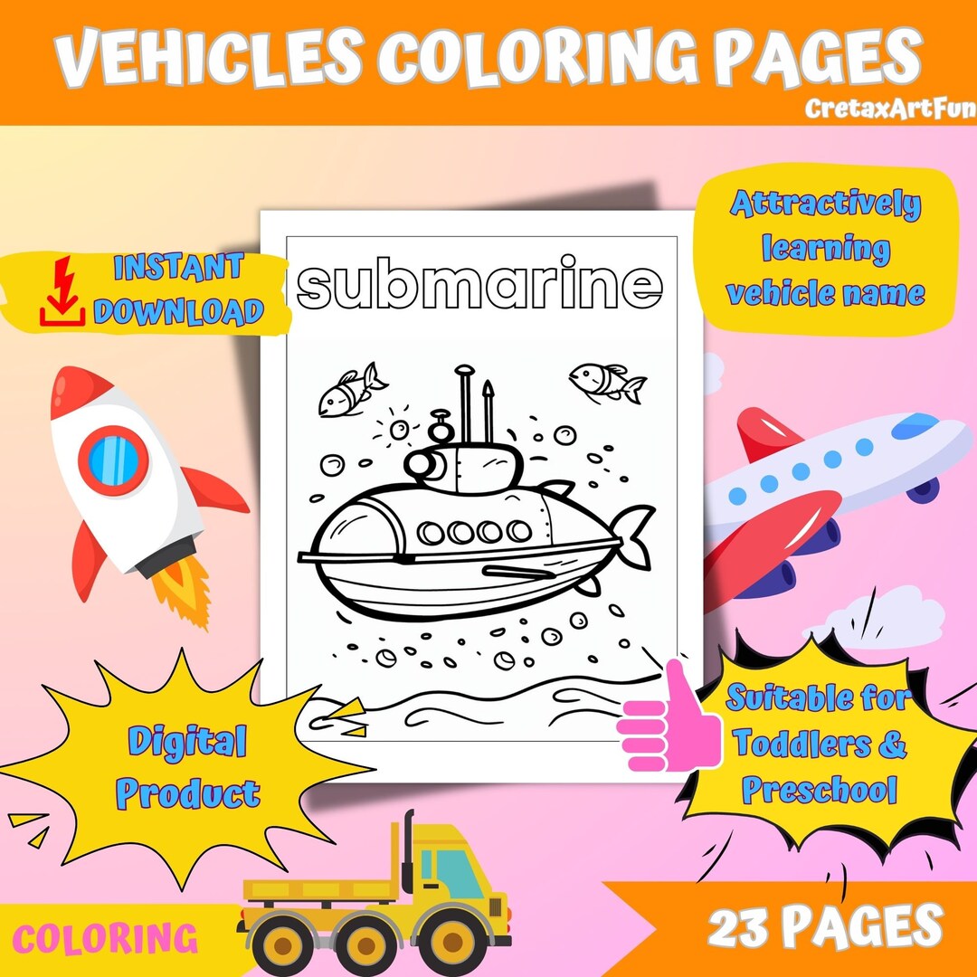 Cute Vehicle Coloring Sheets Educational Activity for Toddlers and ...