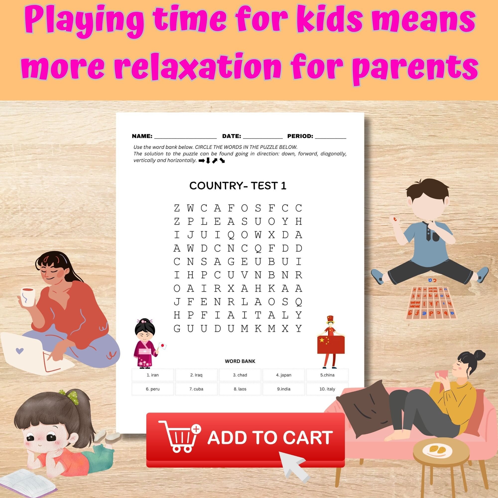 Country Name Word Search Puzzle for Kid | 80 Words in Puzzle ...