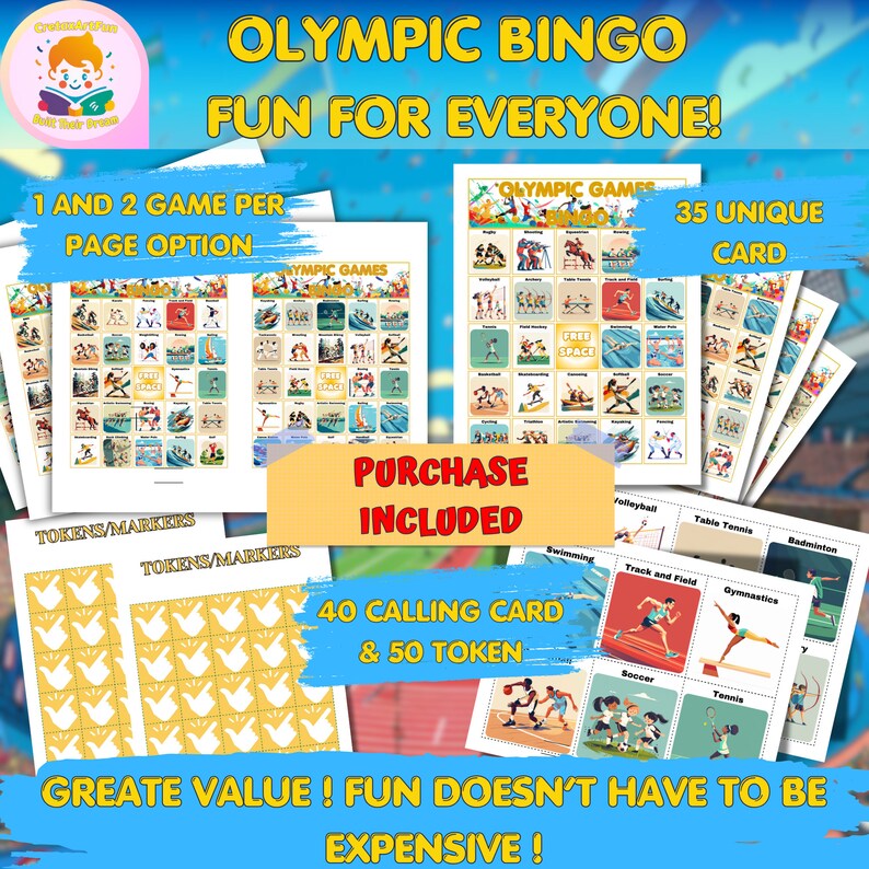 Printable Olympic Bingo Game, 35 Unique Bingo Card, Educational ...