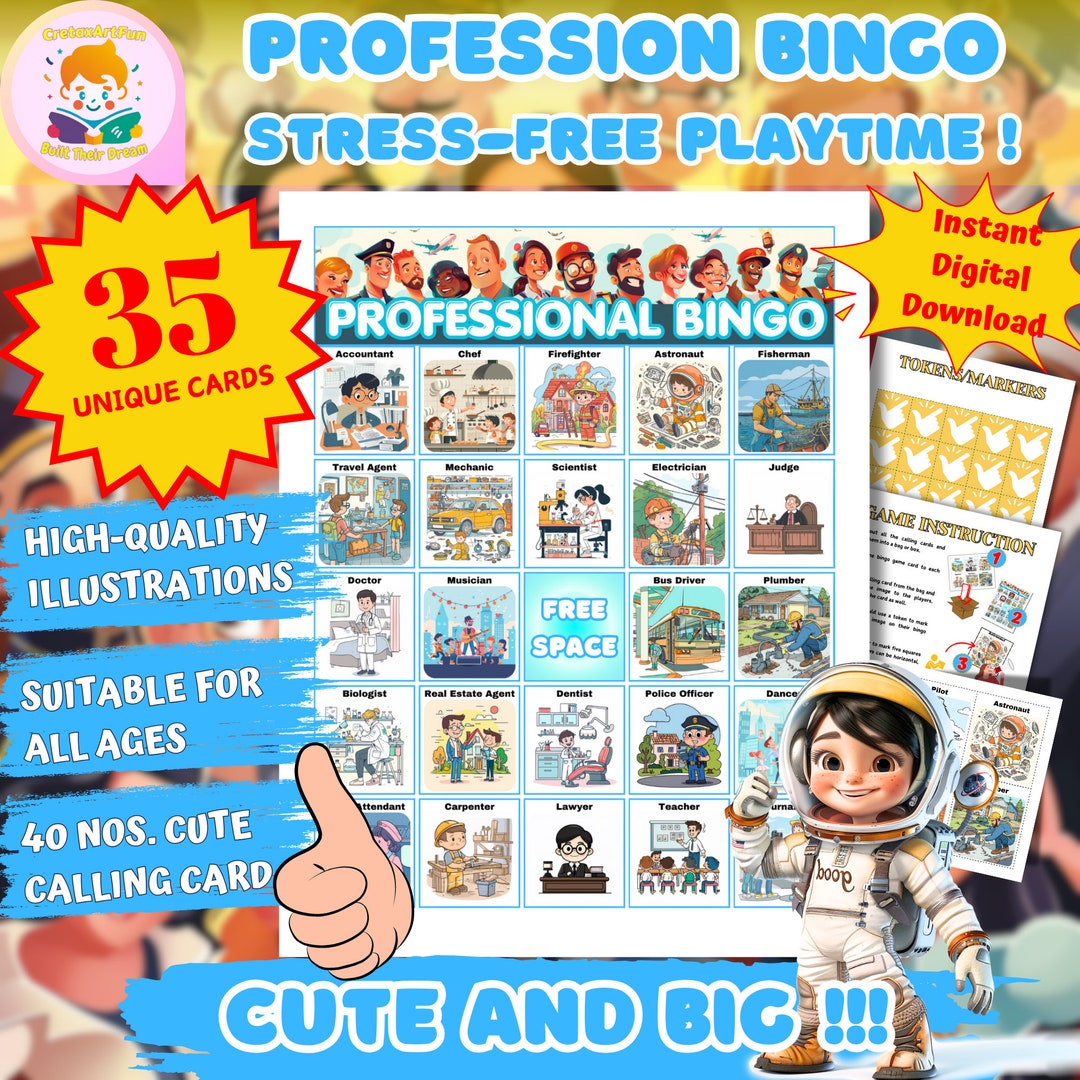 Printable Profession Bingo Game, 35 Unique Bingo, Educational Game for ...