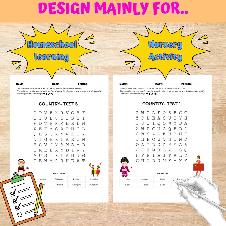 Country Name Word Search Puzzle for Kid | 80 Words in Puzzle ...