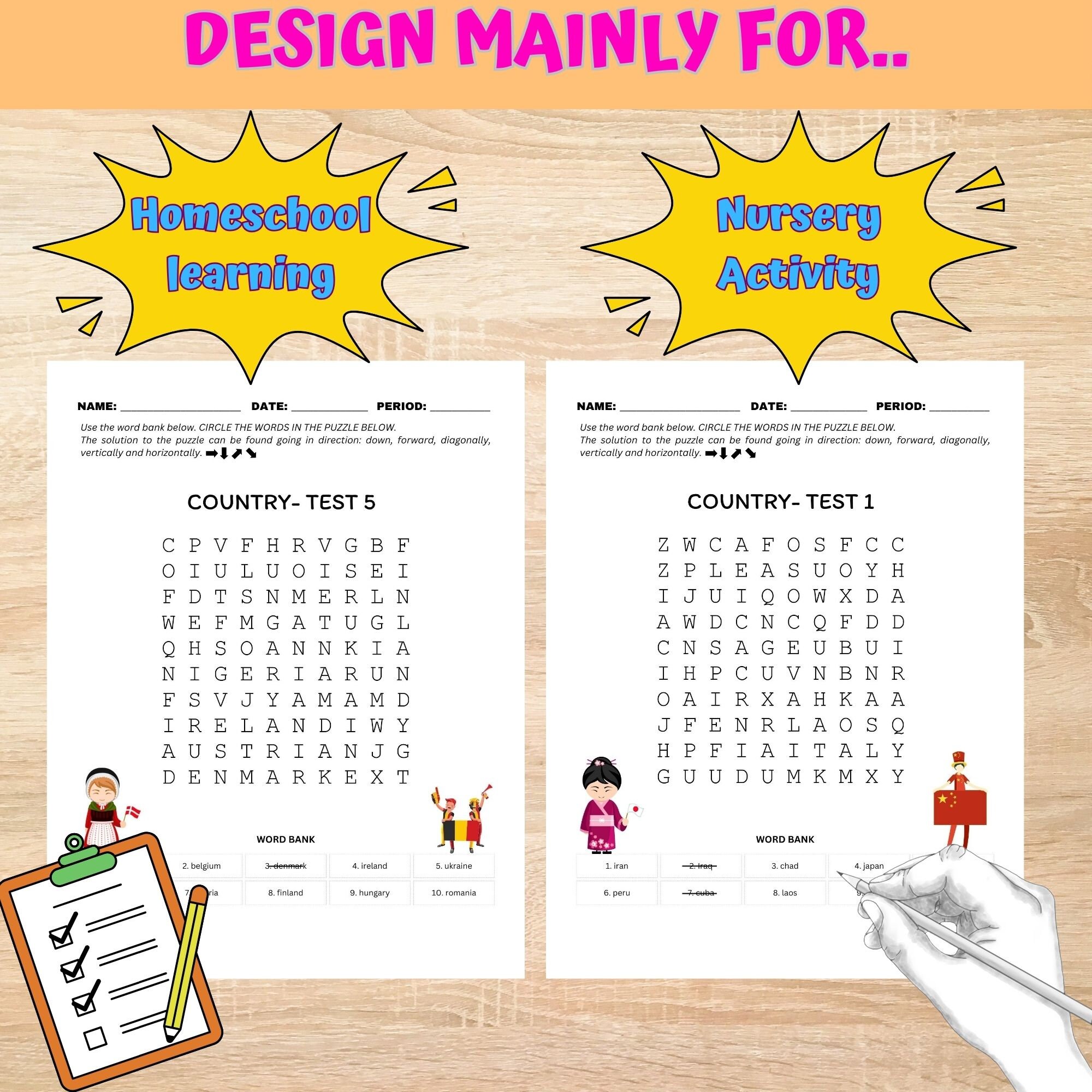 Country Name Word Search Puzzle for Kid | 80 Words in Puzzle ...