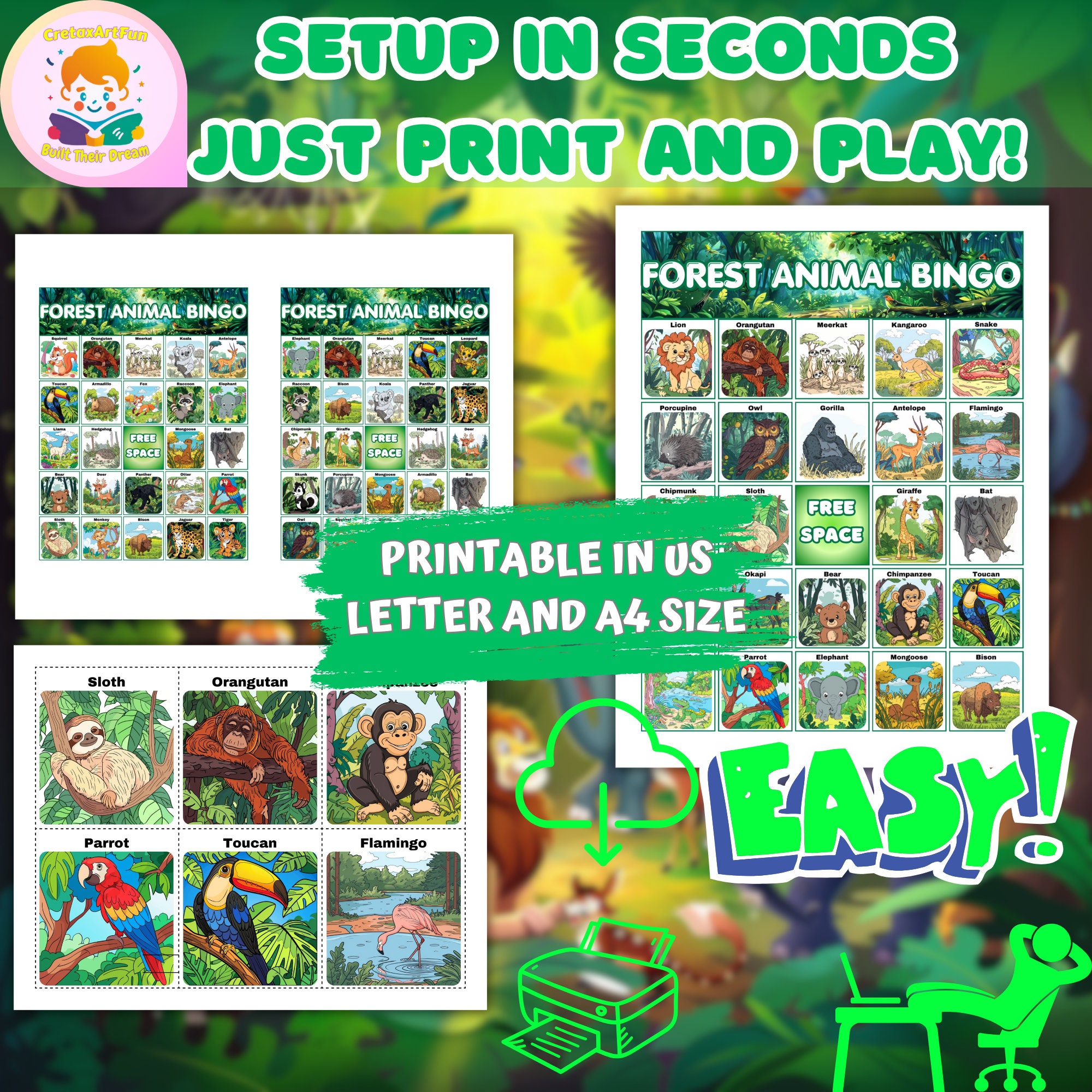 Printable Forest Animal Bingo Game, 35 Unique Bingo, Educational Game ...