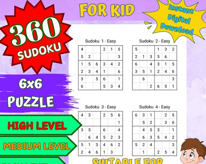 Printable Sudoku 6x6 for Kids | 90 Puzzles With Solutions | Easy ...