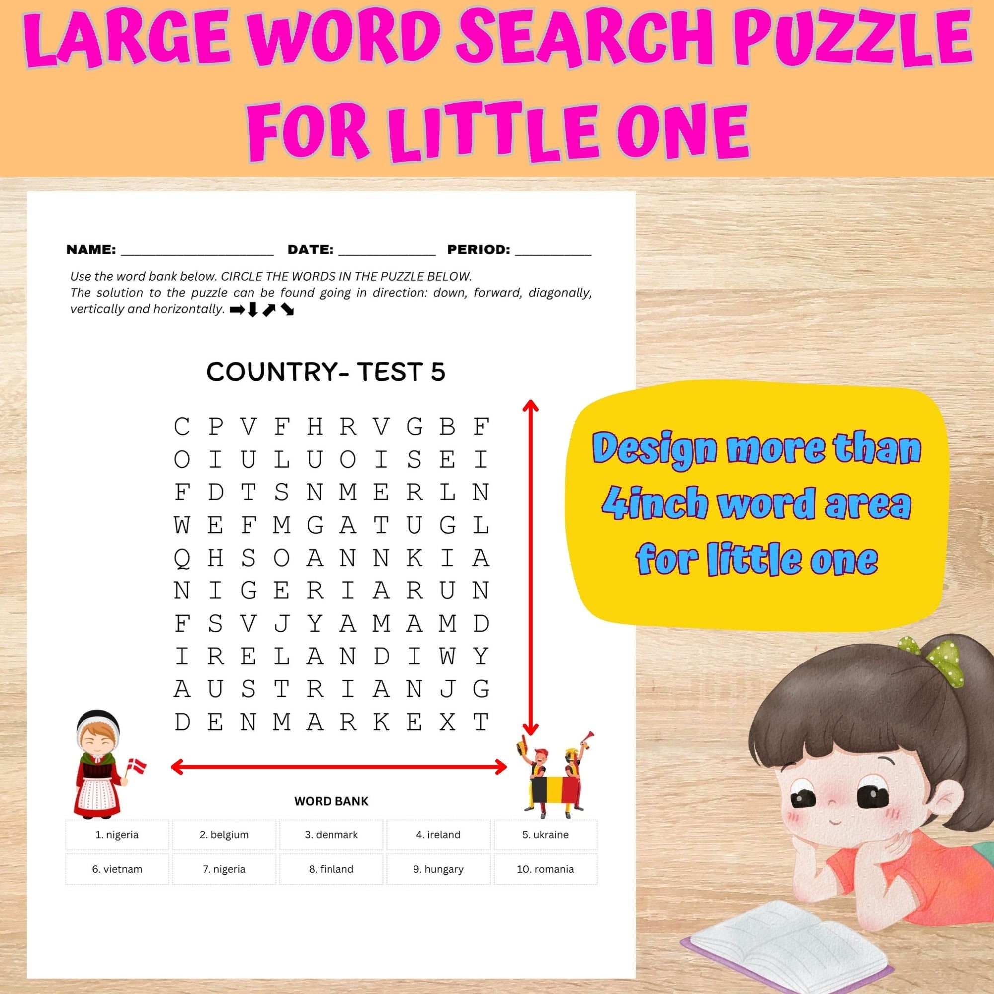 Country Name Word Search Puzzle for Kid | 80 Words in Puzzle ...