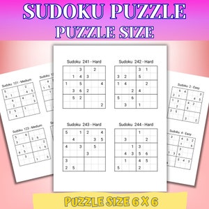360 Printable 6x6 Sudoku Puzzles for Adults | Easy, Medium, Hard Level ...