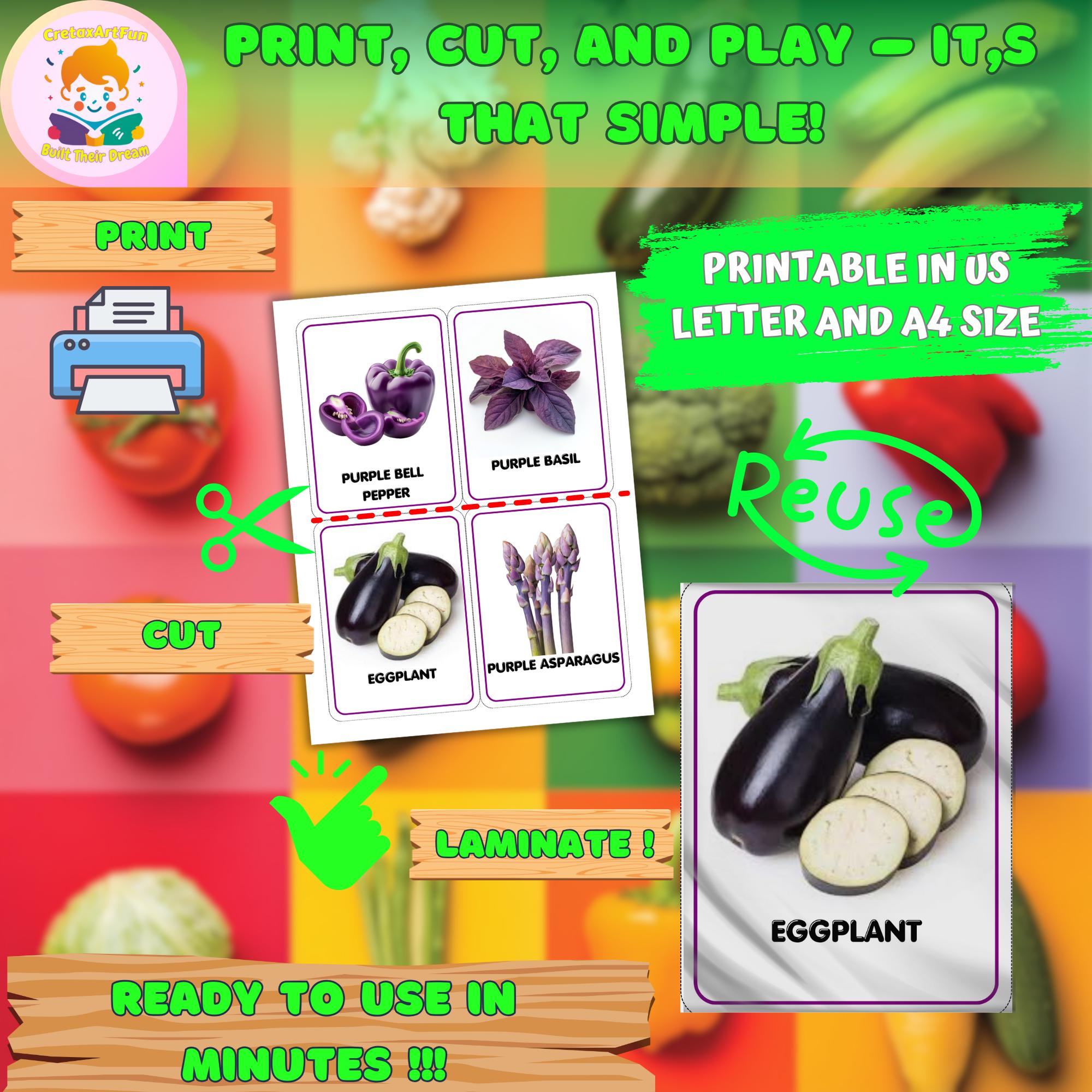 Printable Montessori Flash Card, 75 Vegetable Flash Card & Practice ...