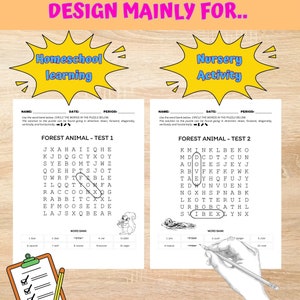 Forest Animal Word Search Puzzle | Preschool and Kid Learning Fun ...