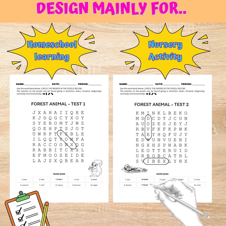 Forest Animal Word Search Puzzle | Preschool and Kid Learning Fun ...