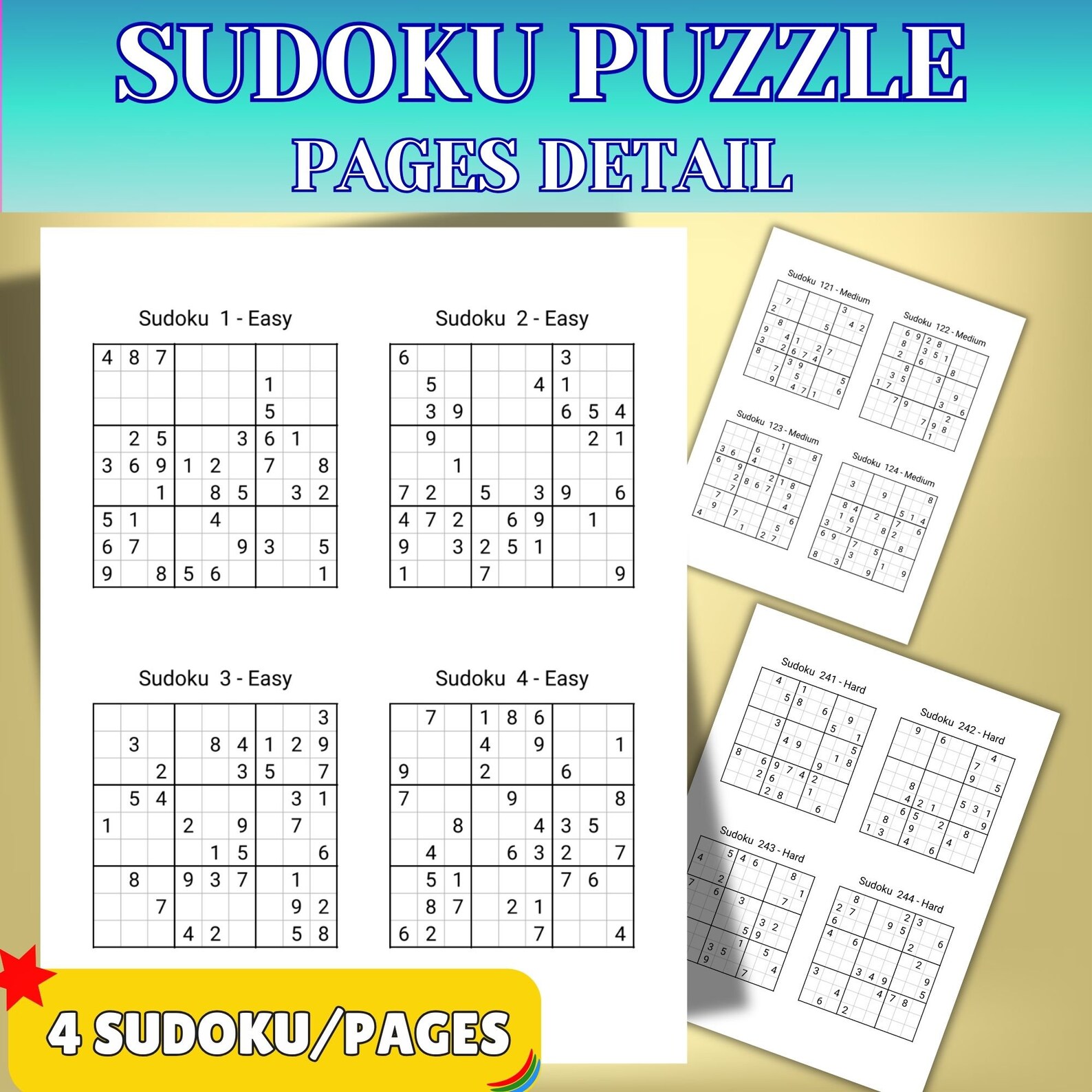 360 Challenging 9x9 Sudoku Puzzles for Adults Easy, Medium, Hard Level ...