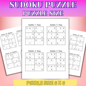 90 Printable 6x6 Sudoku Puzzles for Adults | Easy, Medium, Hard Level ...
