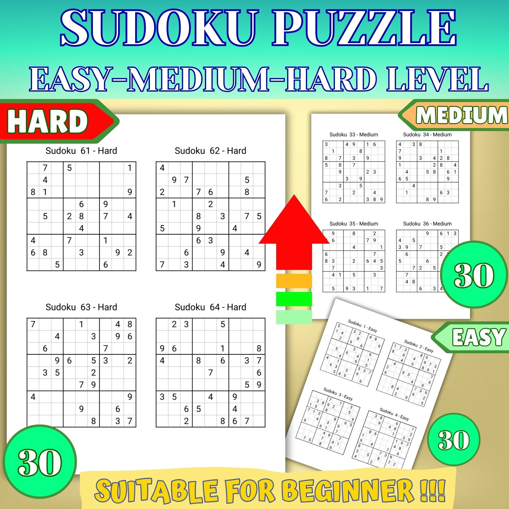 90 Challenging 9x9 Sudoku Puzzles for Adults Easy, Medium, Hard Level ...