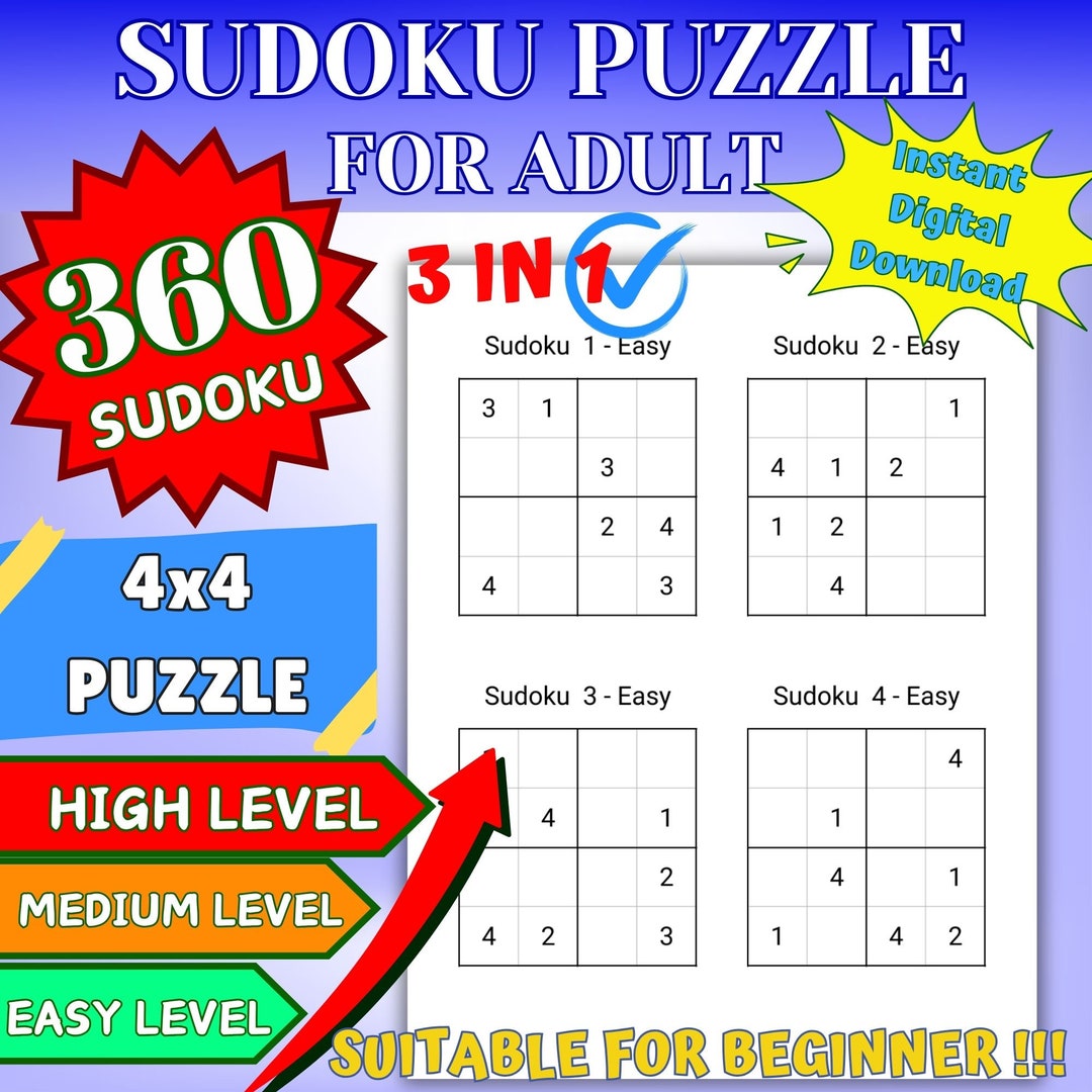 360 Sudoku Puzzles 4x4 for Adult | Easy, Medium, Hard Level | Brain ...